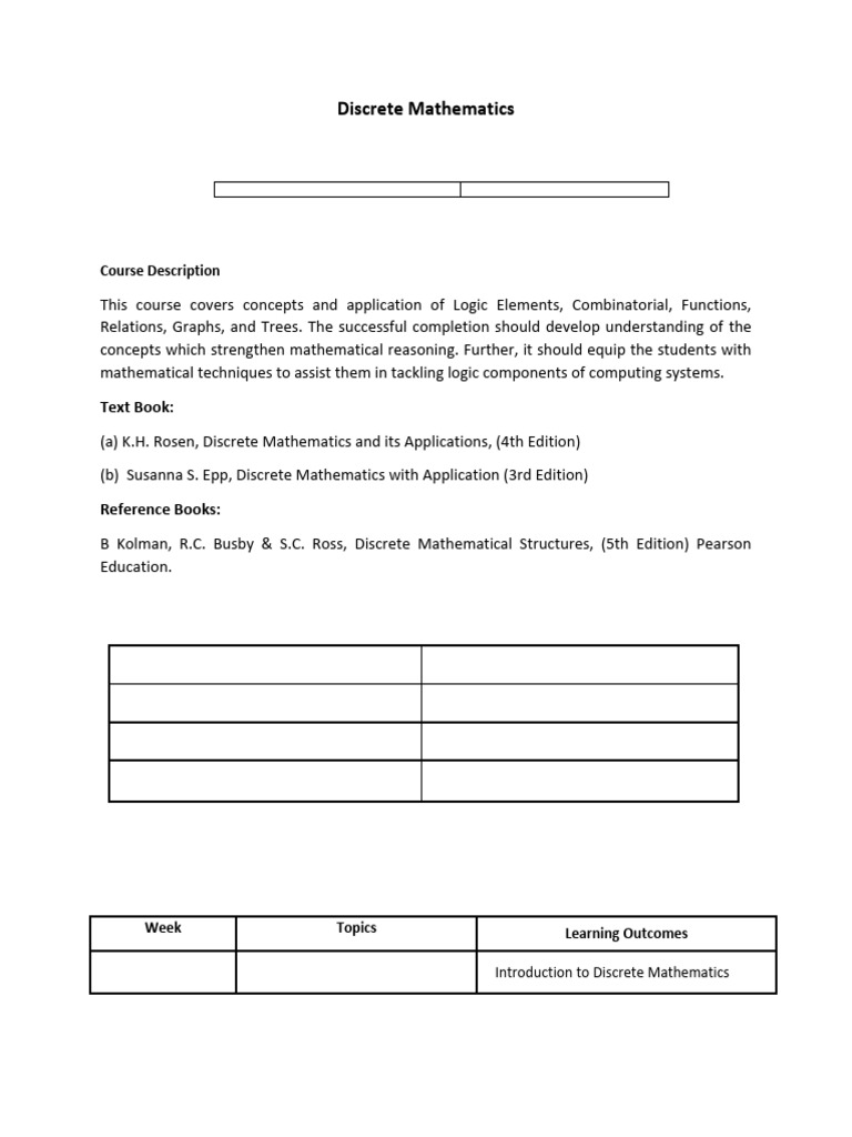 Discrete Mathematics Course Overview | PDF | Logic | First Order Logic