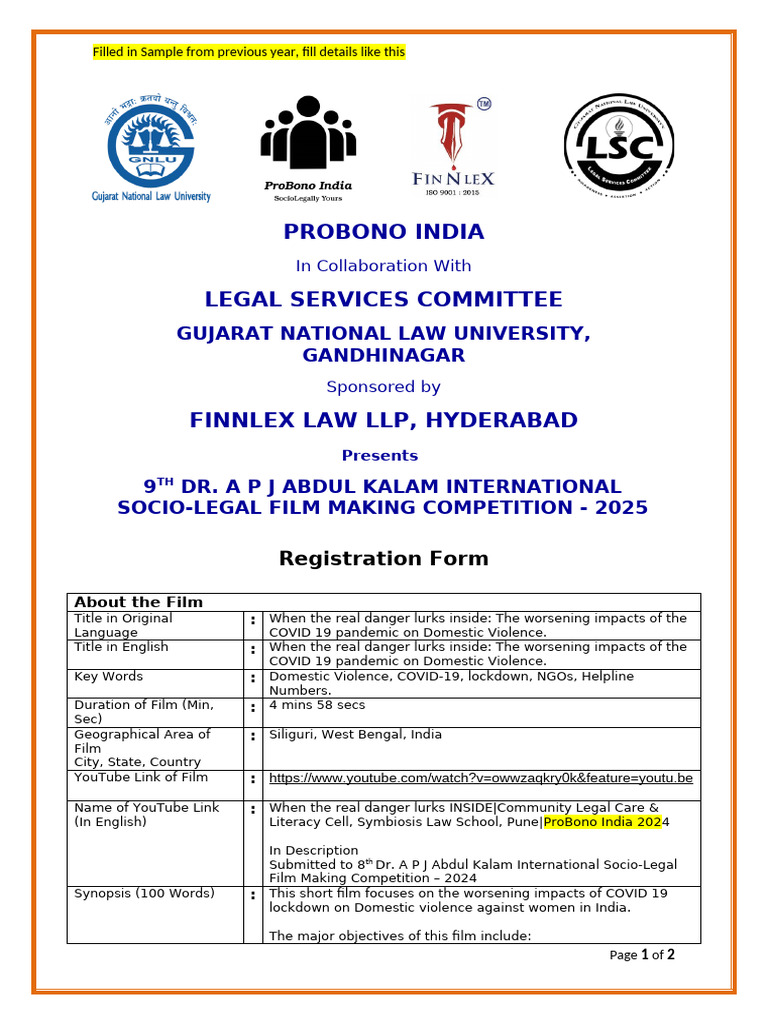 Film Making Registration Form | PDF | Women's Rights | Discrimination ...