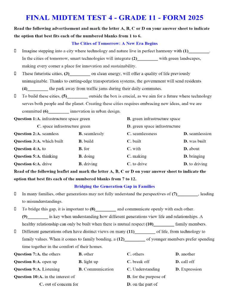 First Semester Final Exam TEST 4 GRADE 11 FORM 2025.docx Giáºi Chi ...