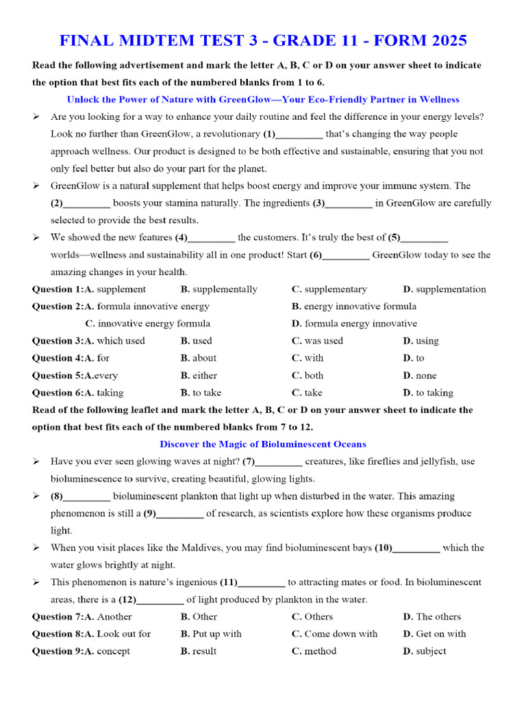 First Semester Final Exam TEST 3 GRADE 11 FORM 2025 Giáºi Chi Tiáºt Fix ...