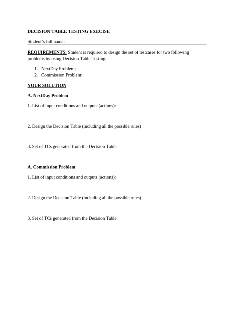 Decision Table Testing Exercise | PDF