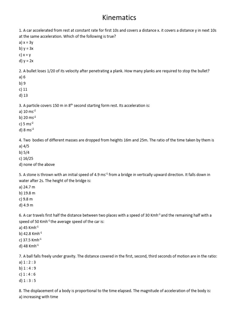 Kinematics Problem Set and Solutions | PDF | Acceleration | Physical Quantities