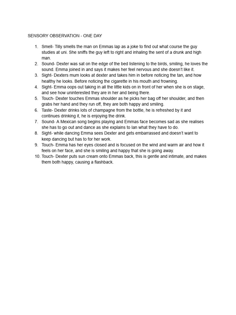 Sensory Observation- One Day | PDF