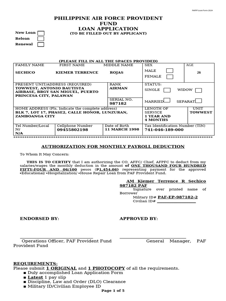 New Pafpf Loan Form 2024_new_1 (1) | PDF | Affidavit | Assignment (Law)