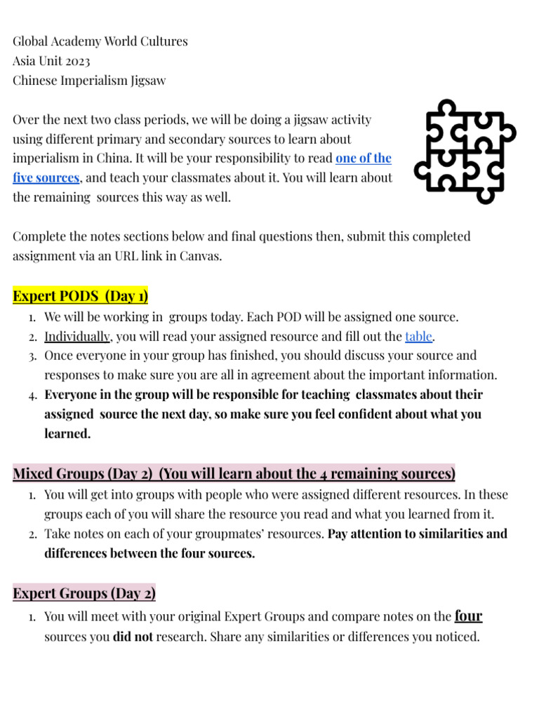 Chinese Imperialism Jigsaw Activity | PDF | Qing Dynasty | China