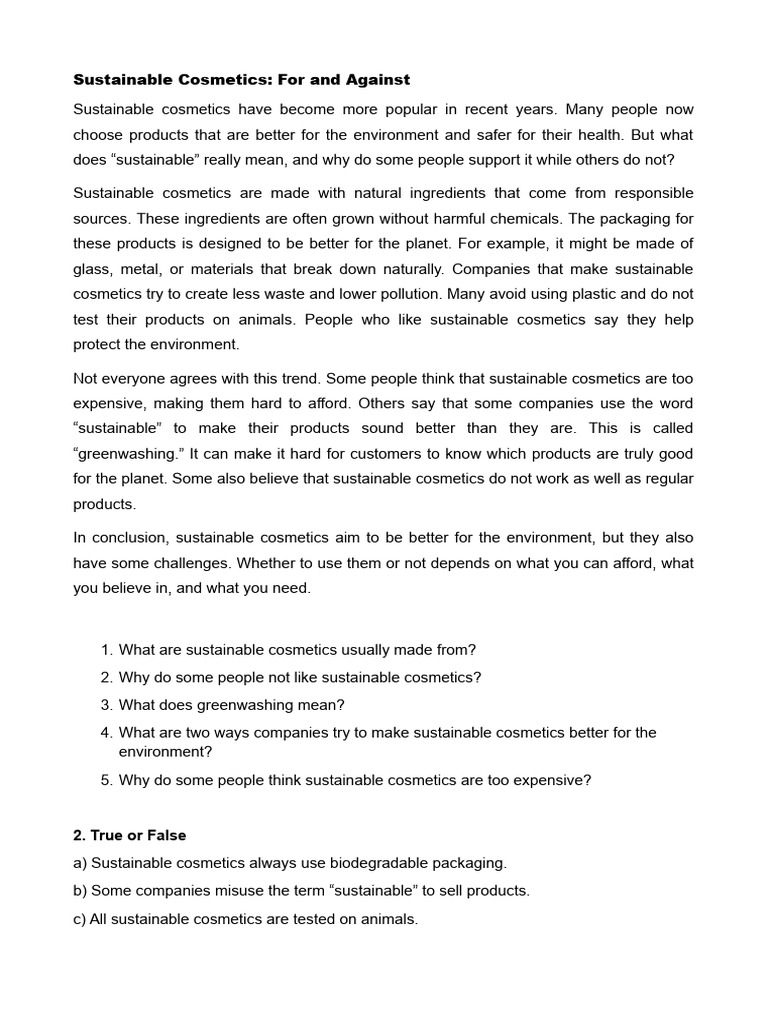 Cosmetics b1 Reading and Comprehension | PDF