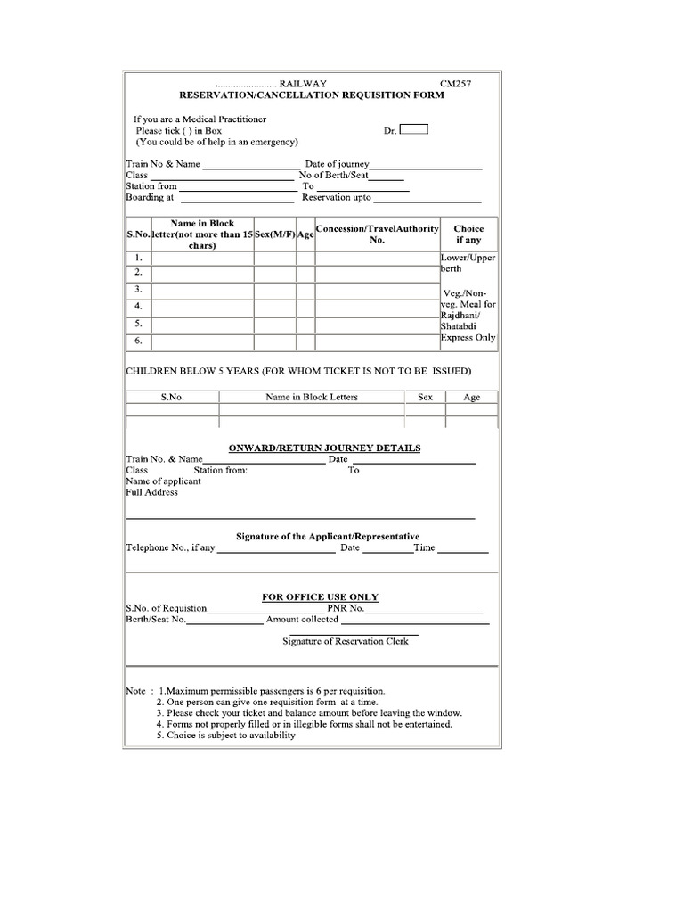 Railway Reservation Cancellation Requisition Form | PDF