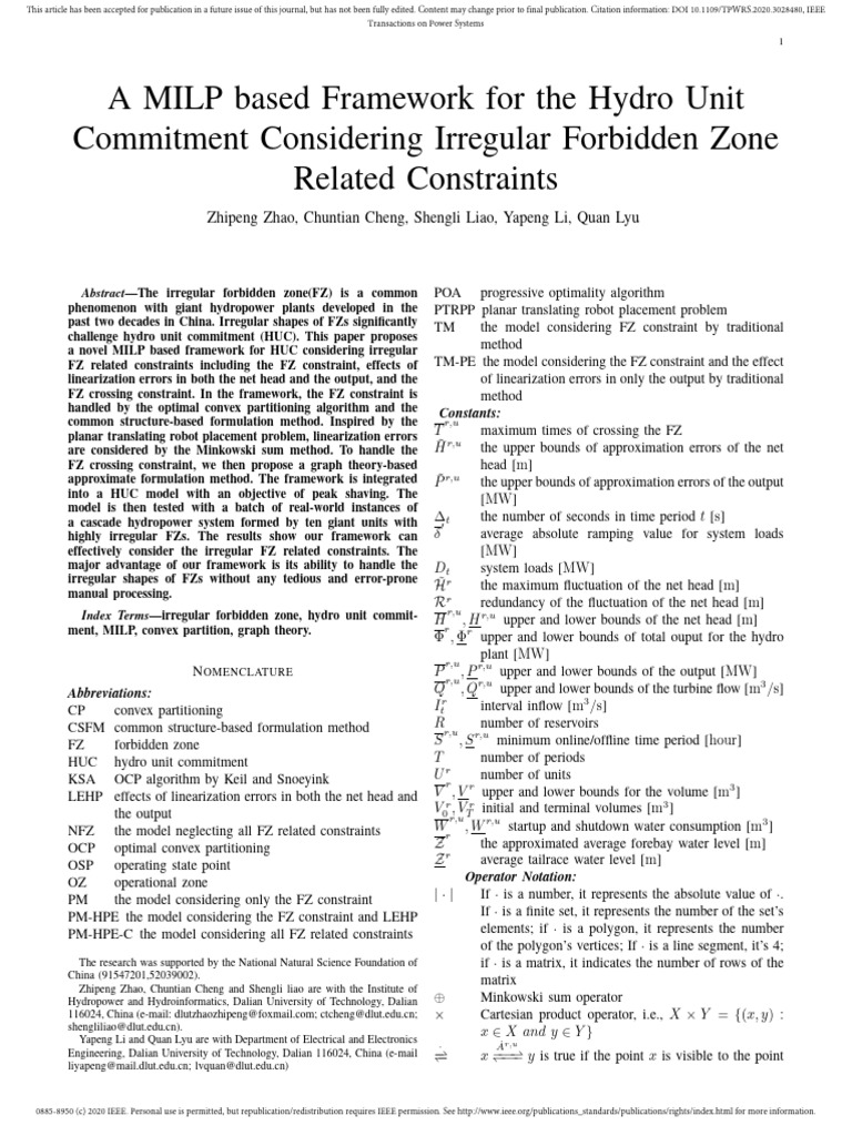 A MILP Based Framework for the Hydro Unit | PDF | Linear Programming | Hydroelectricity