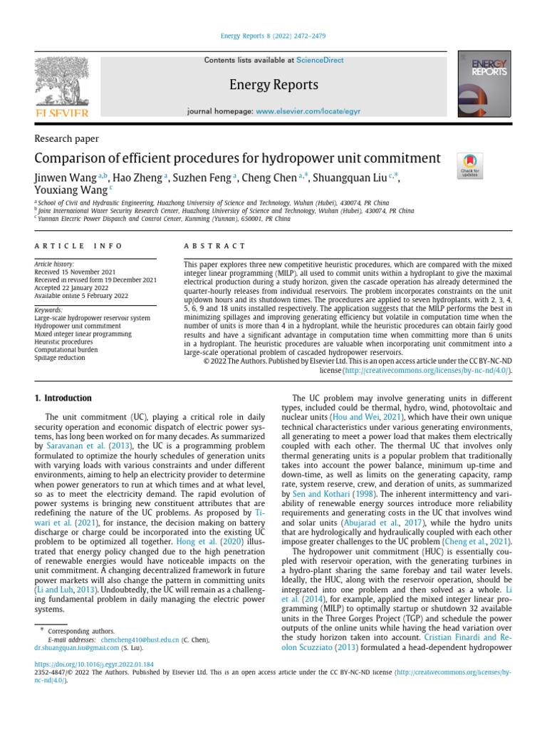 1 s2.0 S2352484722001858 Main | PDF | Hydroelectricity | Linear Programming