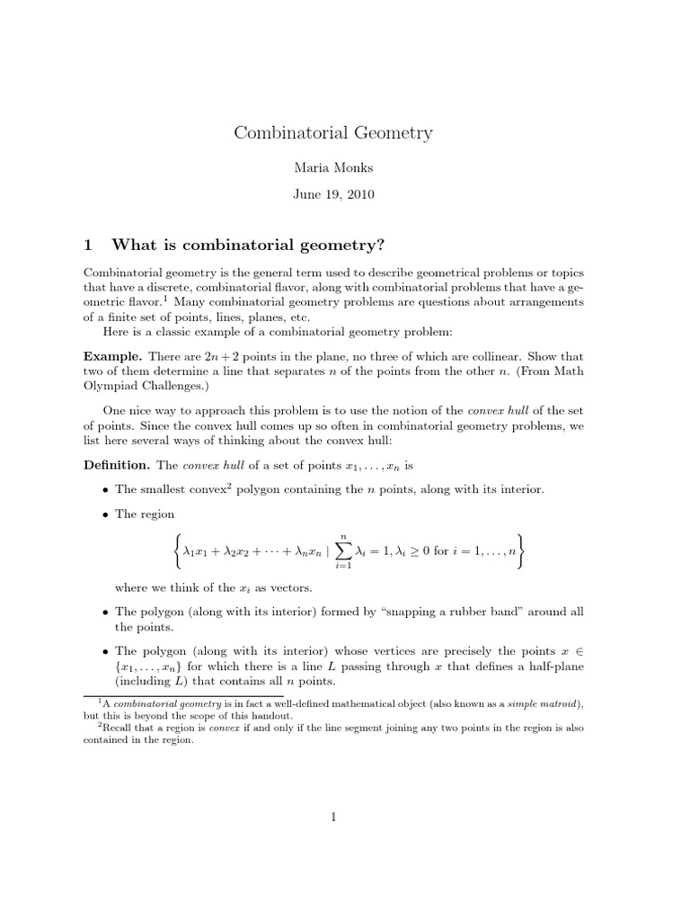 Combinatorial Geometry - Maria Monks - MOP 2010 | PDF | Line (Geometry) | Combinatorics