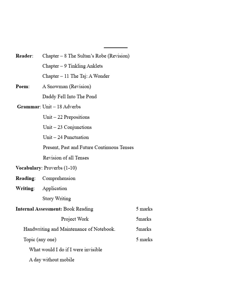 Class 4 Syllabus | PDF | Linguistics | Grammar