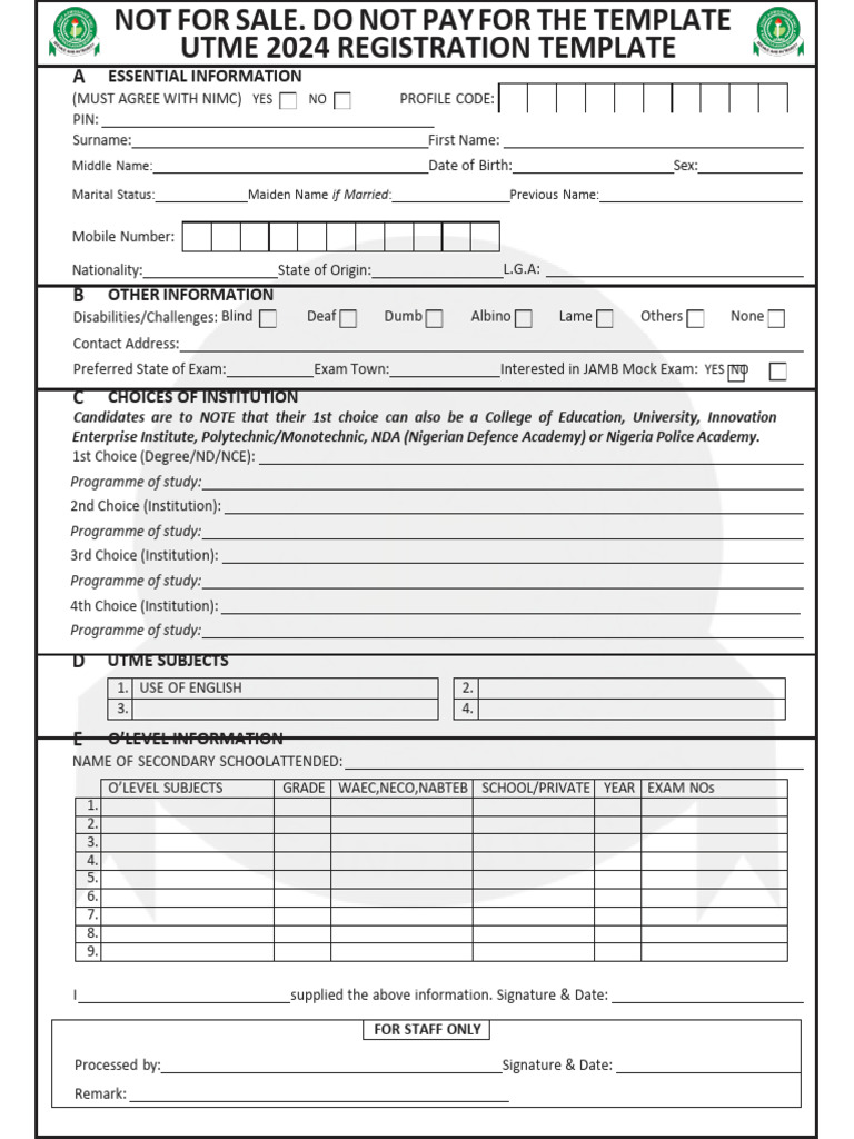 JAMB 2024 Registration Template | PDF