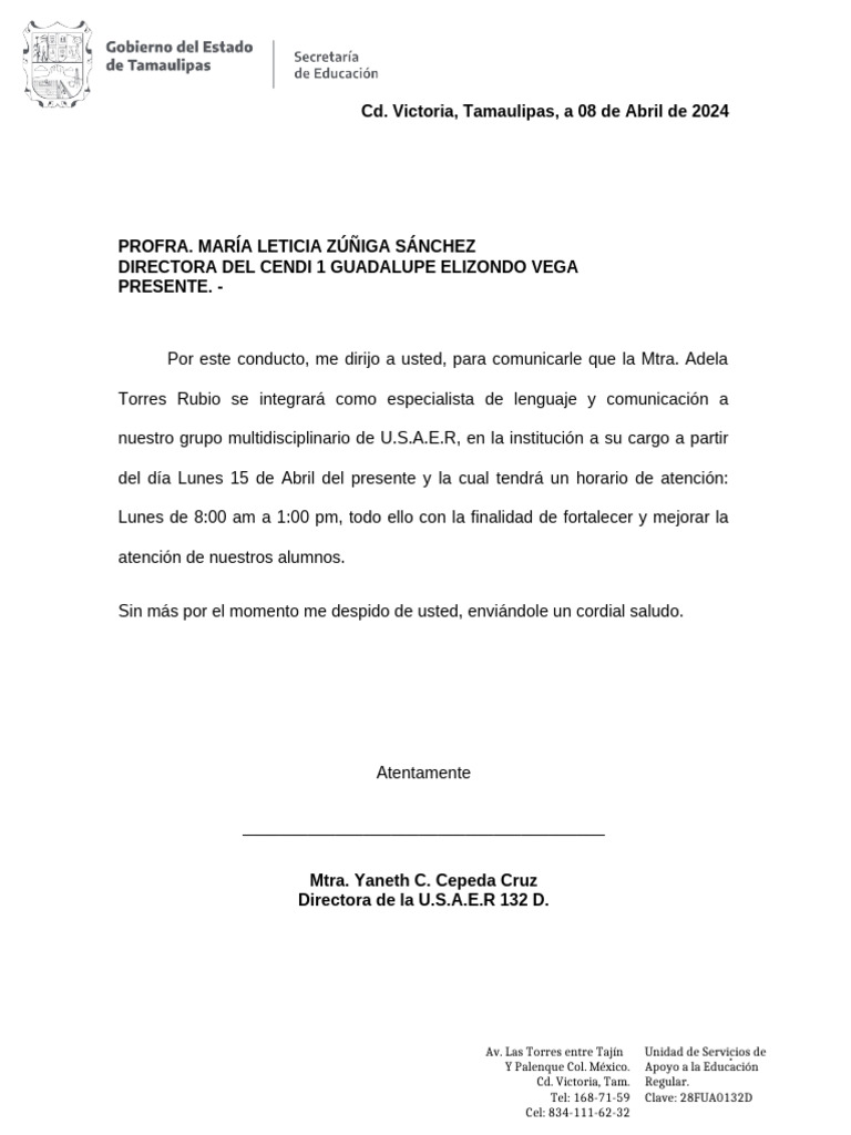 Oficio Presentacion Adela | PDF