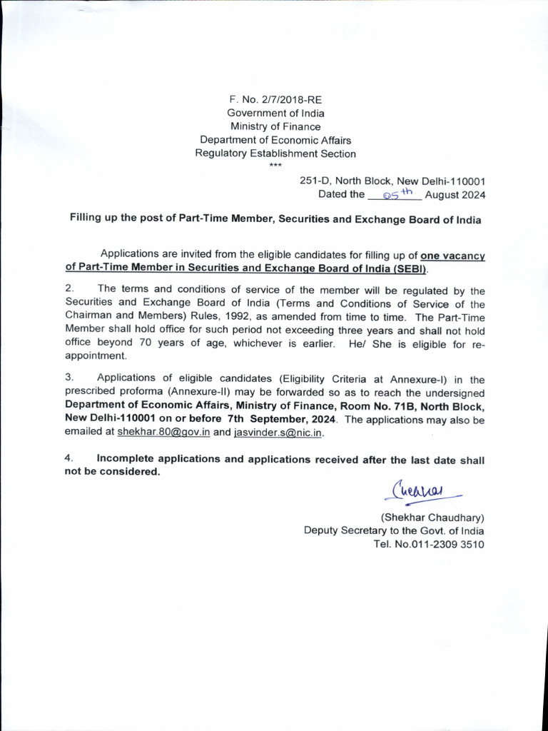 SEBI Member Recruitment 2024 | PDF