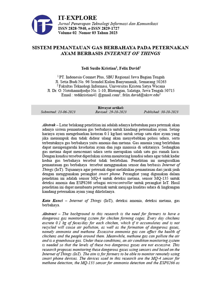 Sistem Pemantauan Gas Berbahaya Pada Peternakan Ayam Berbasis Iot | PDF