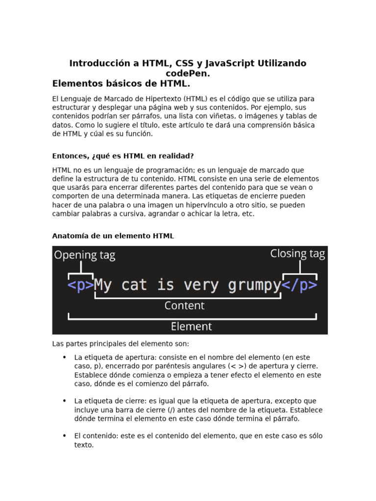 Guia N°1 Introducción A Html Css Y Javascript Utilizando Codepen Pdf Html Variable