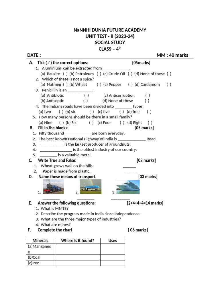 SST Unit - 2nd Class - 4th | PDF
