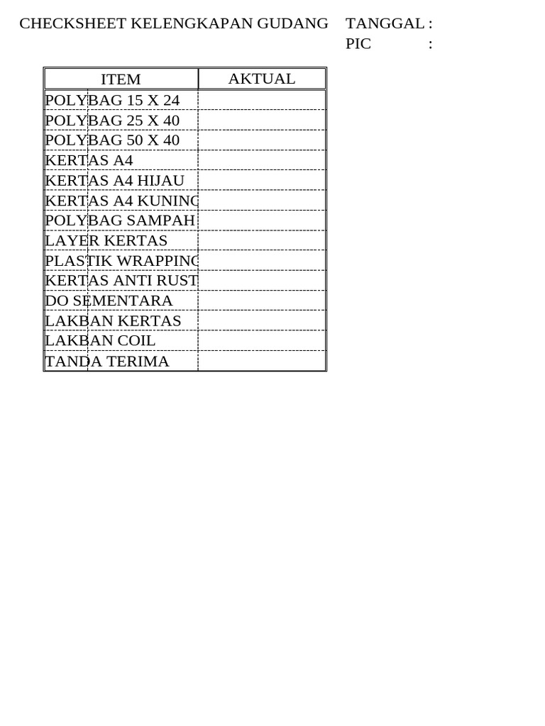 Checksheet Gudang | PDF