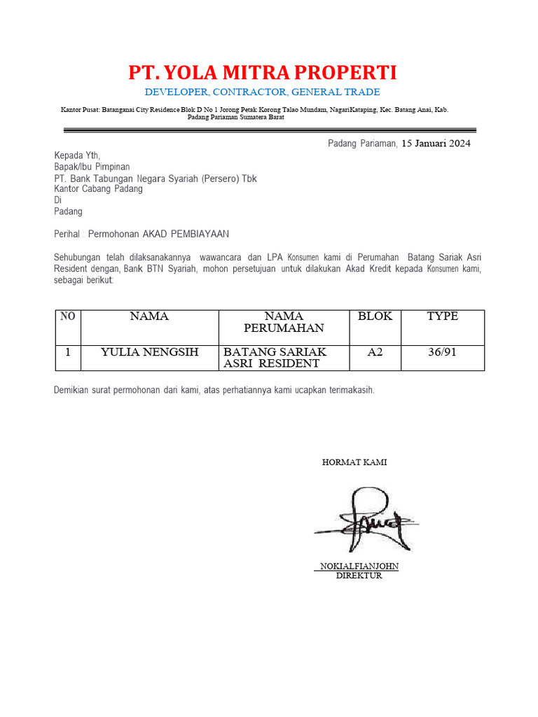 SURAT PERMOHONAN AKAD | PDF
