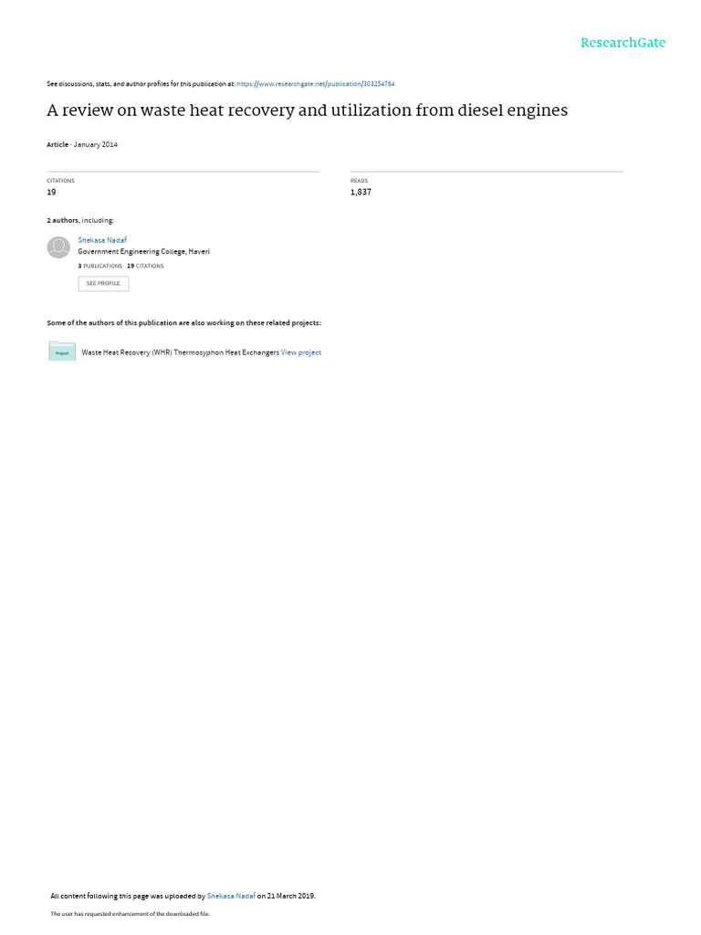 2014 - A Review On Waste Heat Recovery and Utilization From Diesel ...