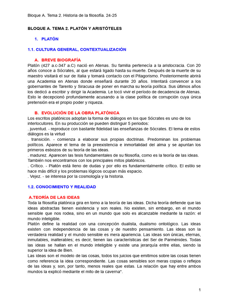 Bloque A. Tema 2. Historia de La Filosofía. 24-25 | PDF | Virtud | Platón