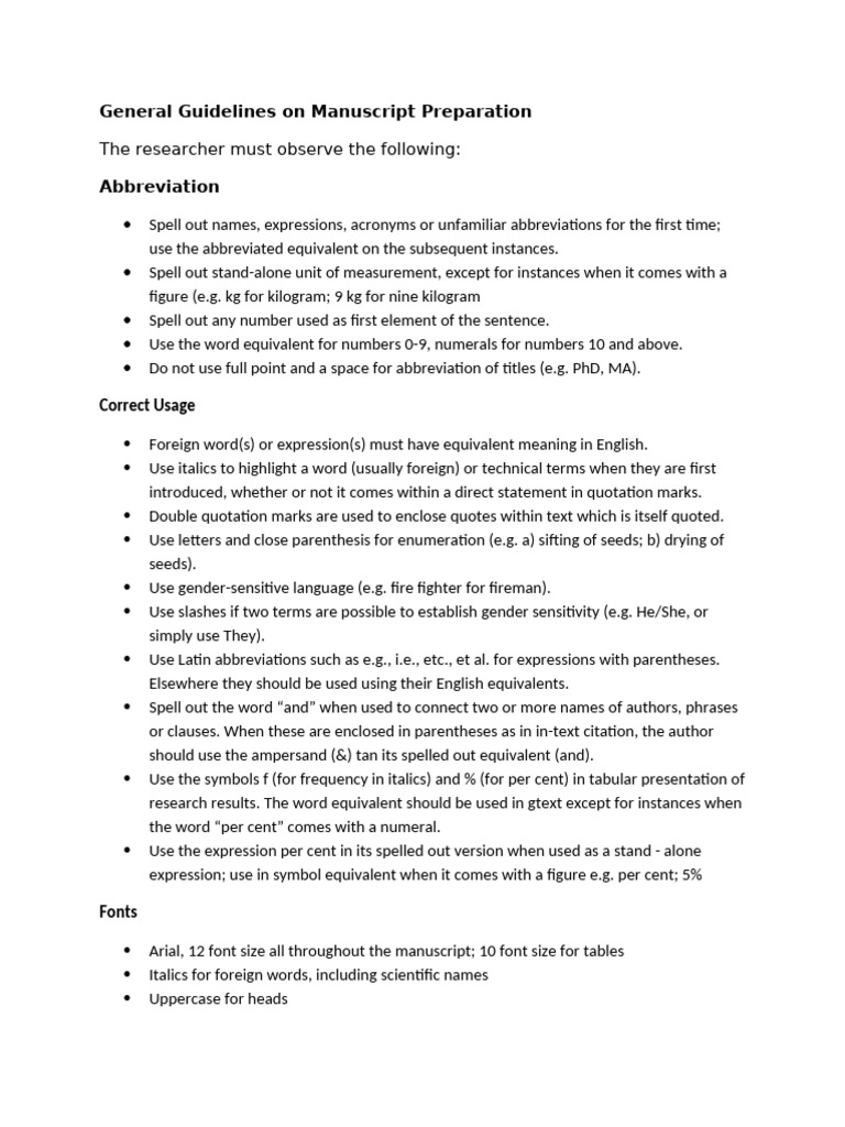 Guidelines For Writing A Manuscript | PDF | Bracket | Data