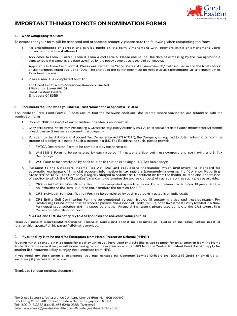 Guidelines for Life Insurance Nomination Forms | PDF | Signature | Life ...