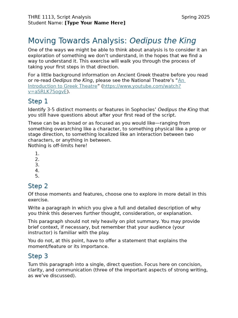 Oedipus the King Analysis Guide | PDF | Theatre | Communication