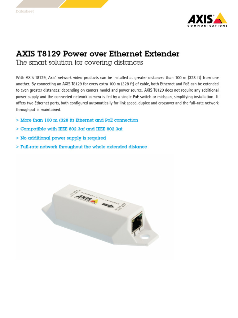 Datasheet Axis t8129 Power Over Ethernet Extender en US 291870 | PDF ...