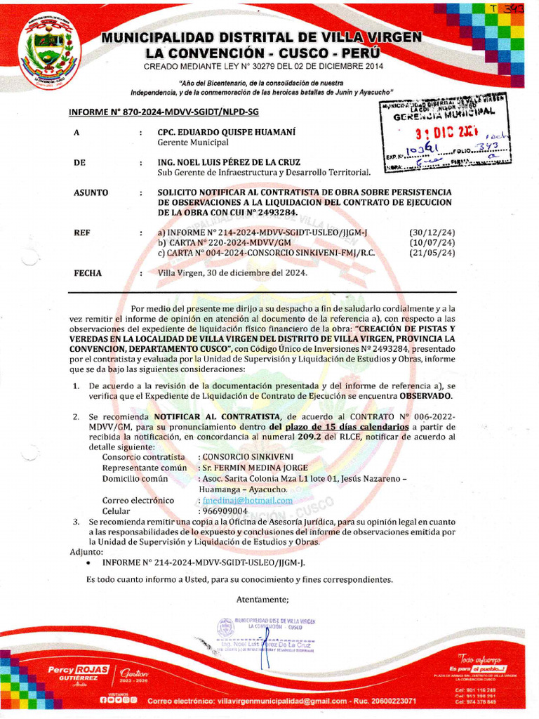 CARTA N.° 319-2024-MDVV | PDF