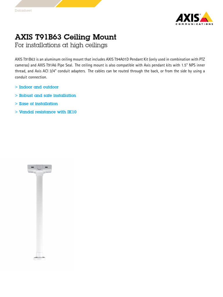 AXIS T91B63 Ceiling Mount Overview | PDF | Pipe (Fluid Conveyance ...