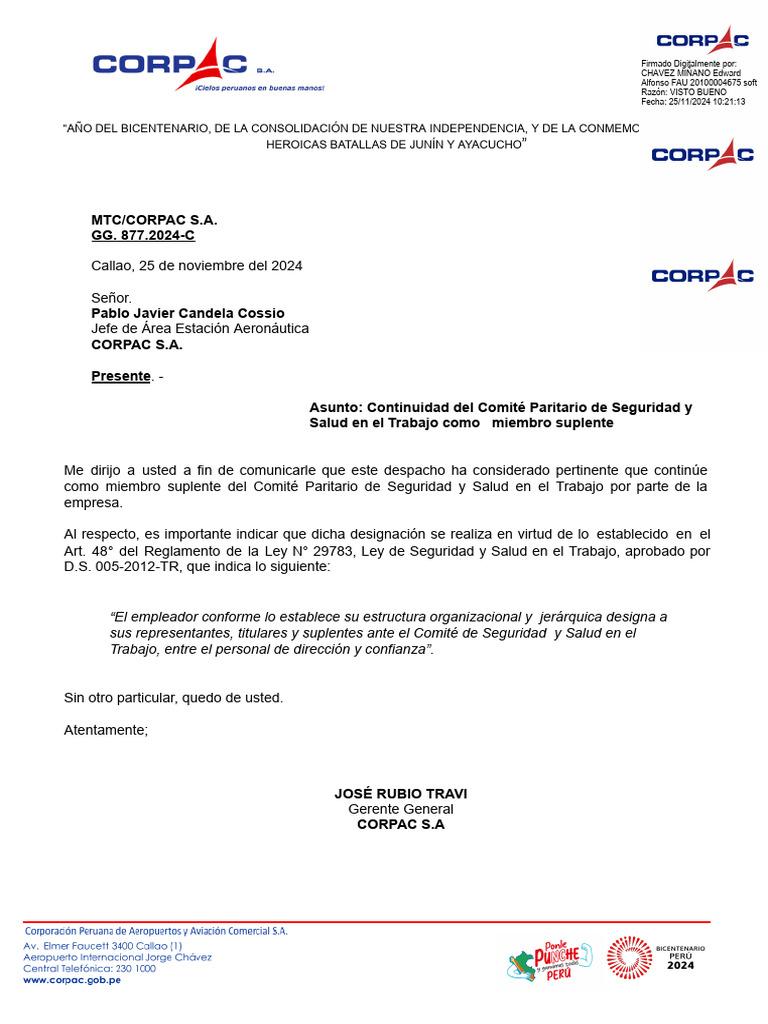 CARTA Comité Paritario SST (Pablo Javier Candela Cossio) | PDF | Gobierno