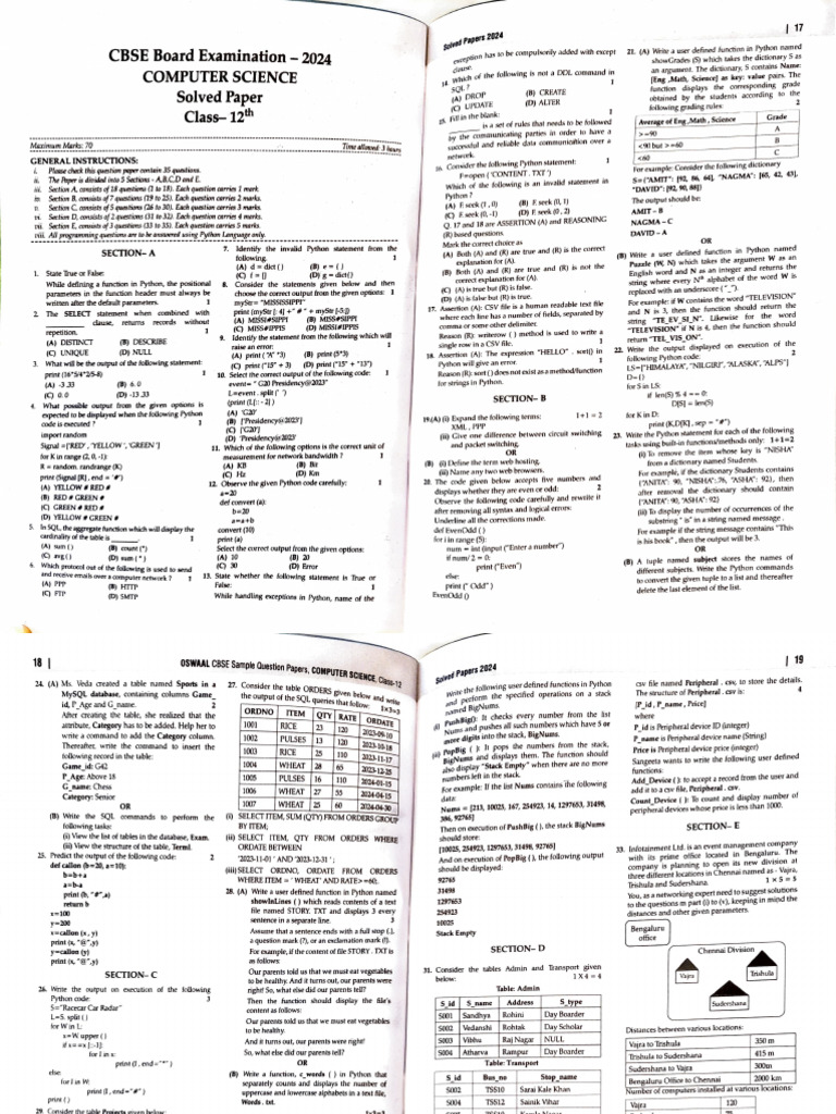 CS Sample Paper I (Solved) | PDF | Software Engineering | Computing