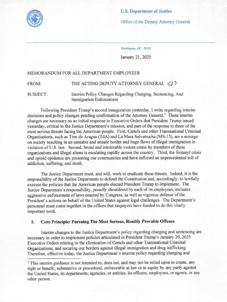 DOJ Interim Policy Changes Regarding Charging, Sentencing and ...