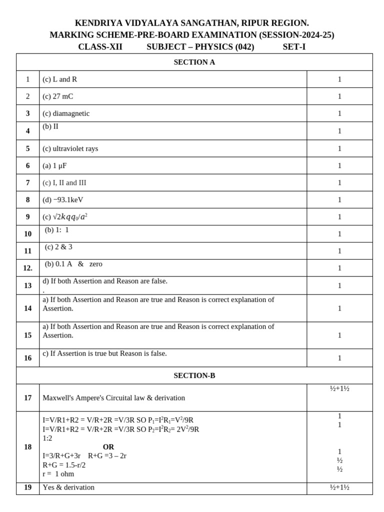 MS - (PHYSICS) - (XII) - Set (No 1) | PDF | Series And Parallel ...