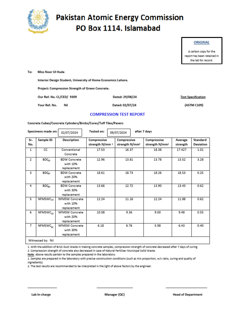 Compression Strength Report 7 Days | PDF | Concrete | Composite Material