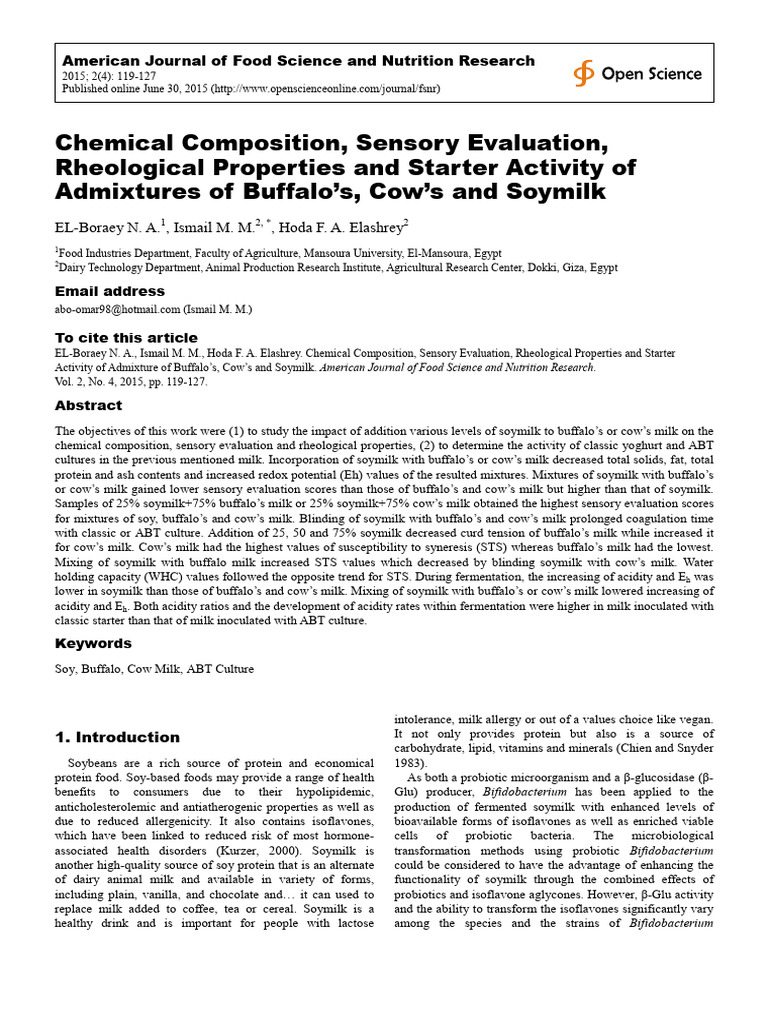 Chemical Composition Sensory Evaluation | PDF | Soy Milk | Milk