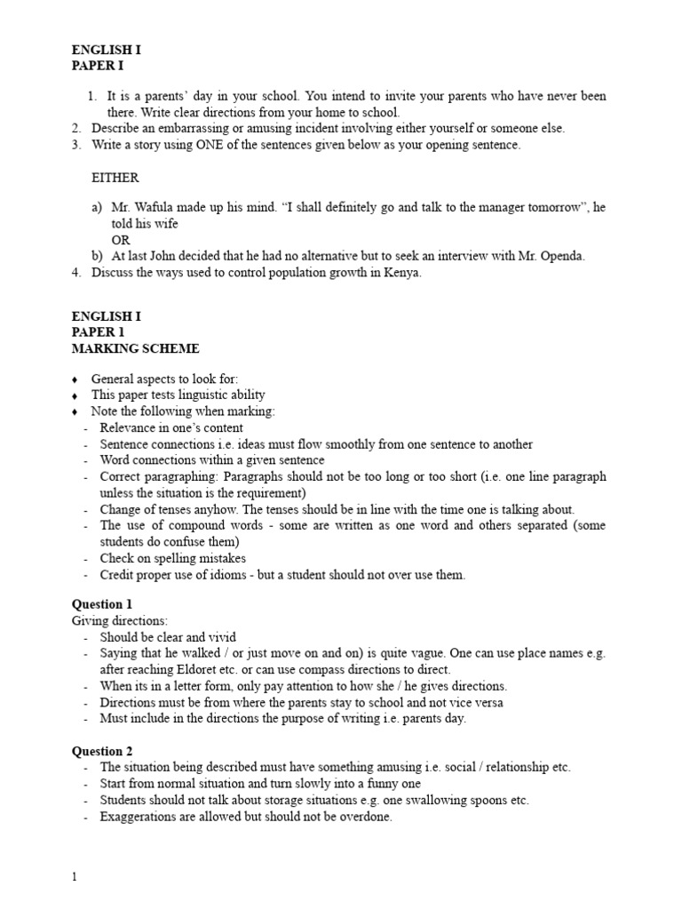 English I Paper 1: Writing Guidelines | PDF