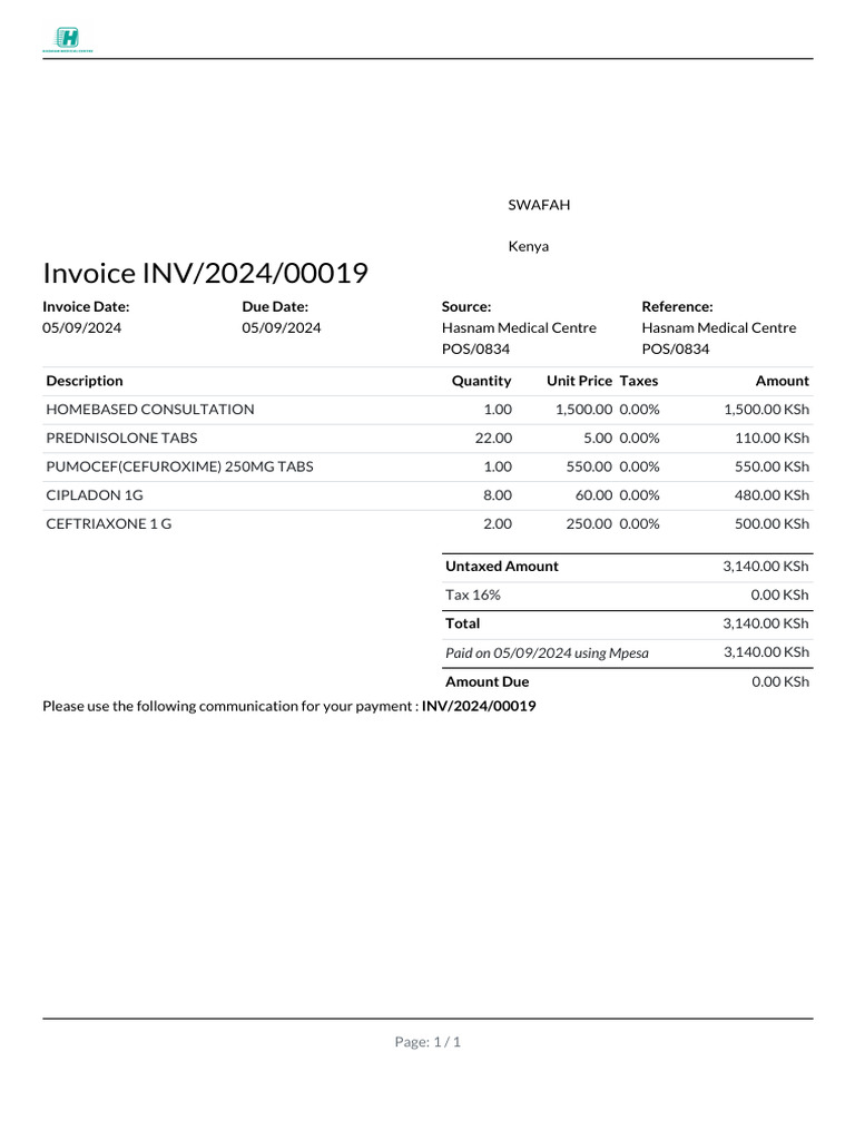 Invoice for Medical Consultation and Medications | PDF