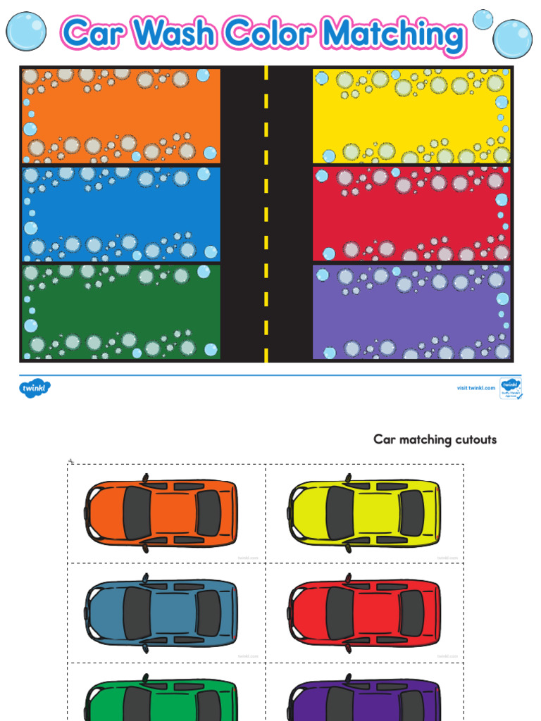Color Car Wash Color Matching Activity Mat - Ver - 1 | PDF