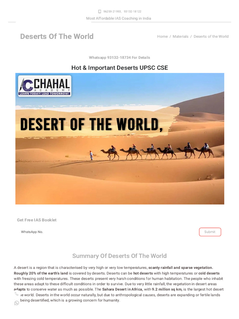 Deserts of The World - Hot & Important Deserts UPSC CSE | PDF | Desert ...