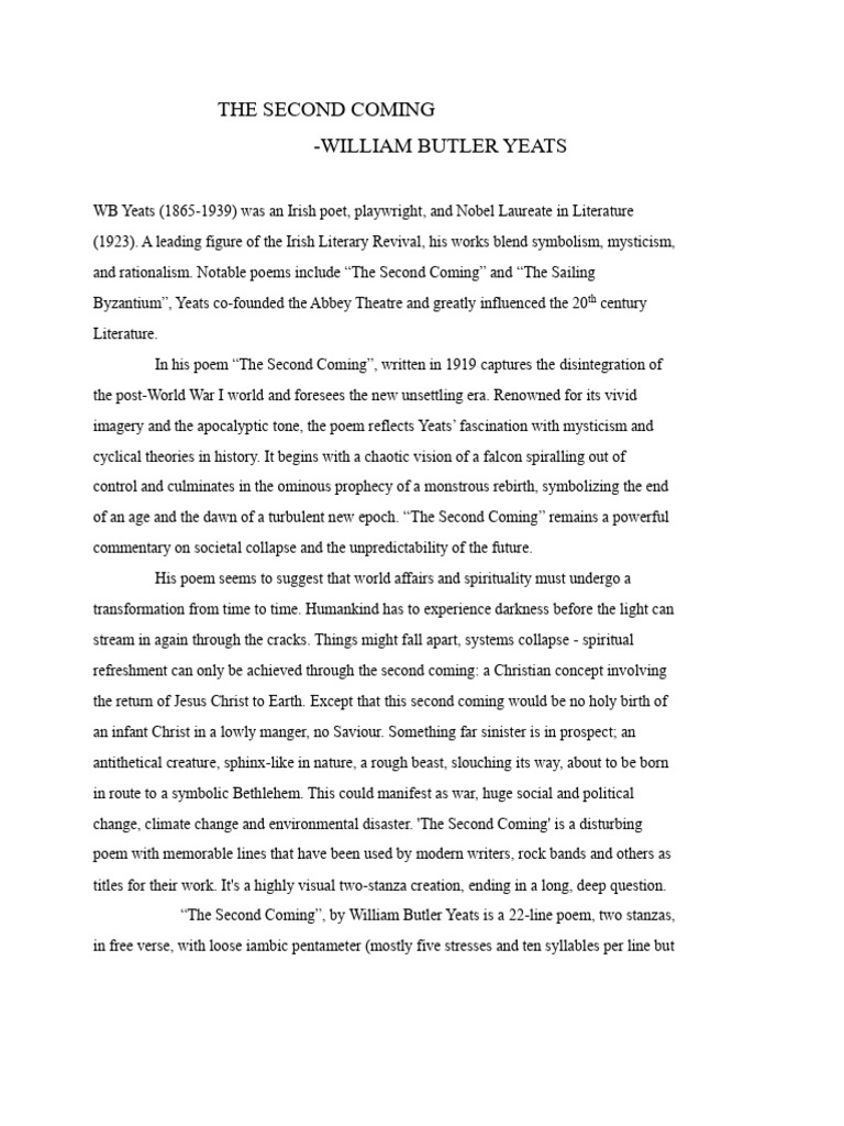Second coming WB Yeats | PDF | Second Coming | Poetry
