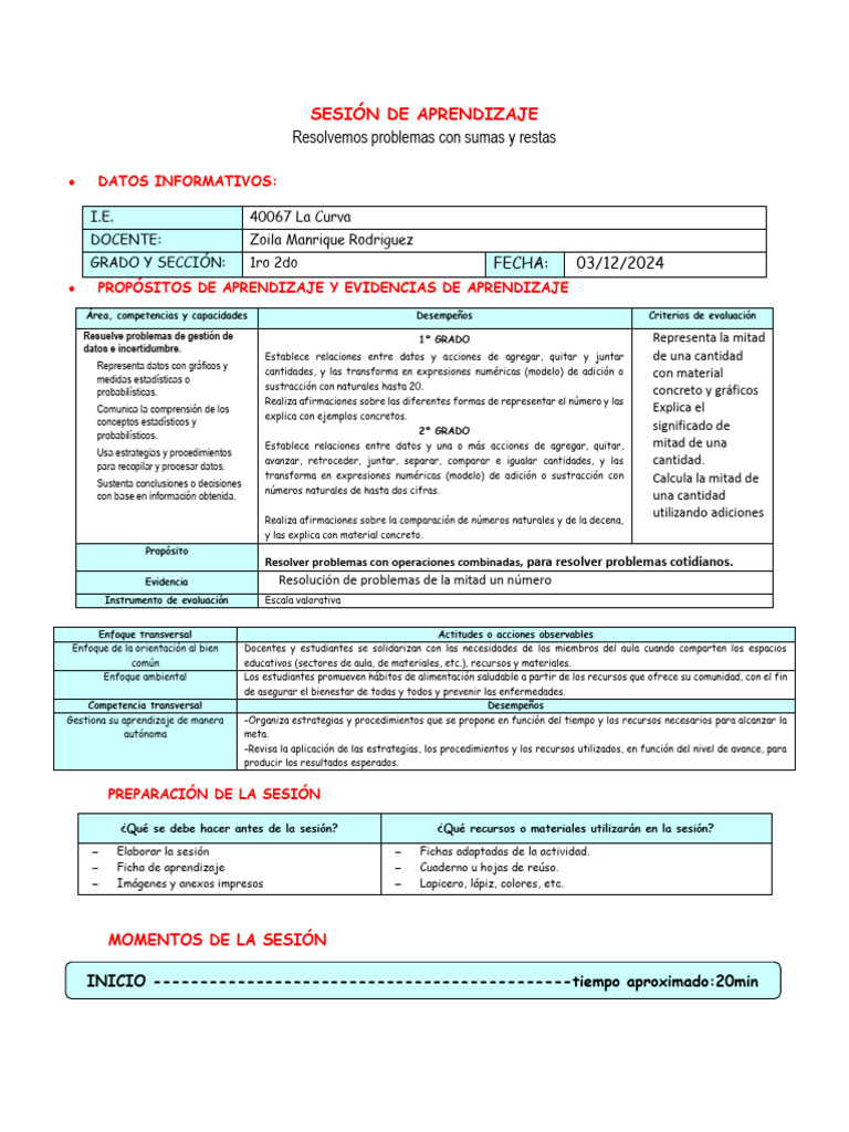 Jueves SESION MATEMATICA Mitad Doble Triple-1 | PDF | Datos | Evaluación