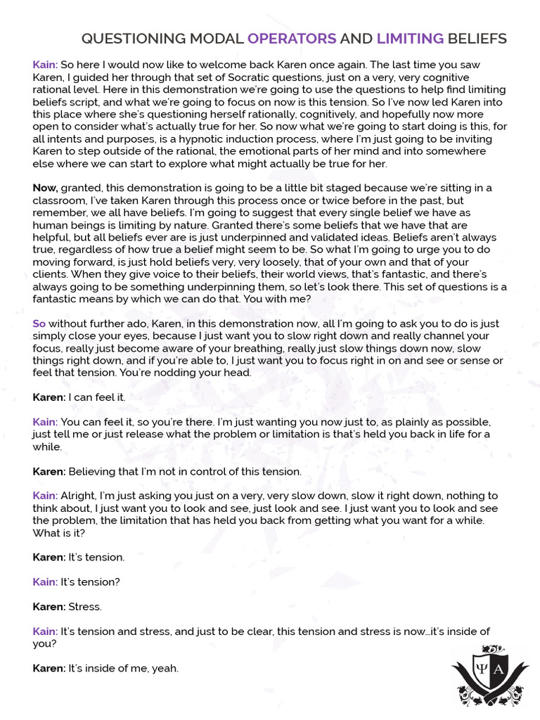Questioning Modal Operators - Limiting Beliefs (Transcripts) | PDF ...