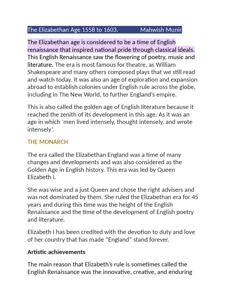 Elizabethan Age | PDF | Sonnets | William Shakespeare