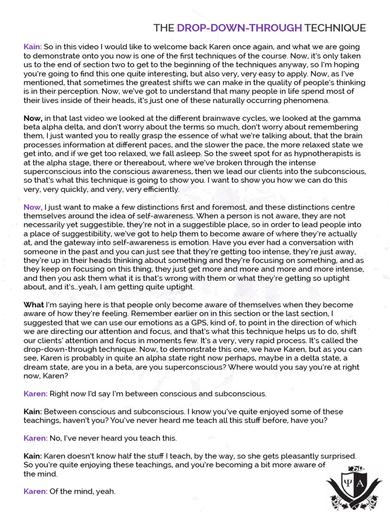 The Drop-Down-Through Technique | PDF | Mind | Consciousness