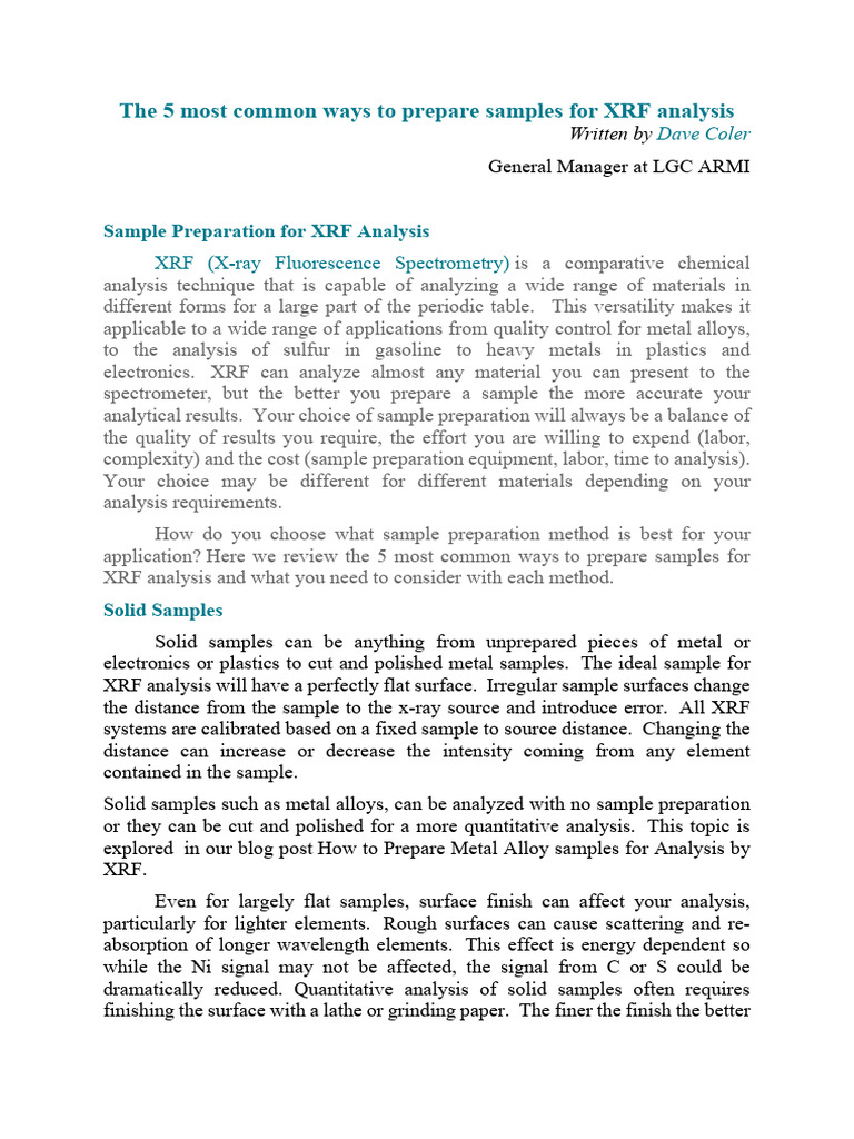 XRF Sample Preparation Methods Explained | PDF | Atomic Physics ...