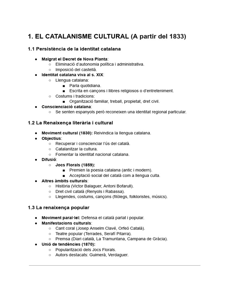 Esquema Resum Catalanisme | PDF