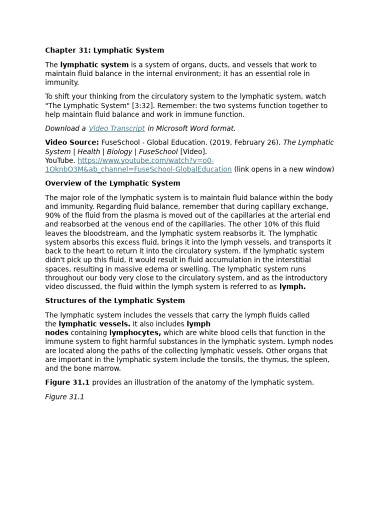 Chapter 31 Lymphatic System | PDF | Lymph | Lymphatic System