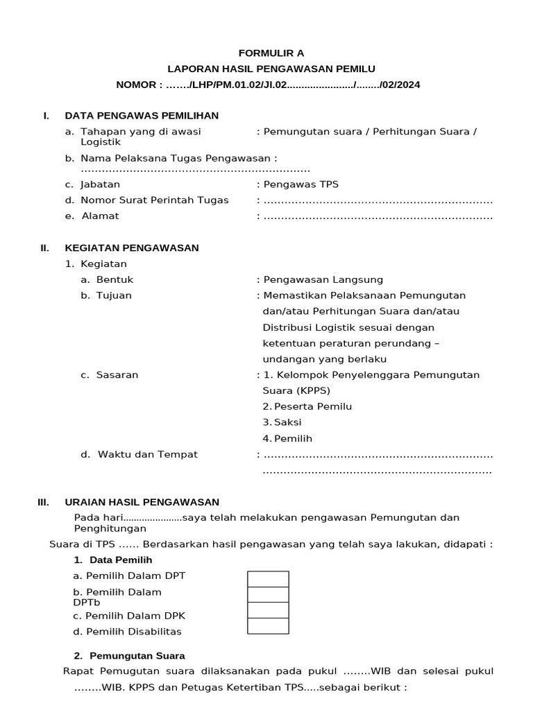 Draft Form A Perhitungan Suara Fix Ptps | PDF